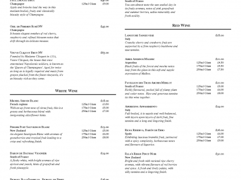 Menus - Royal Oak Crockham Hill