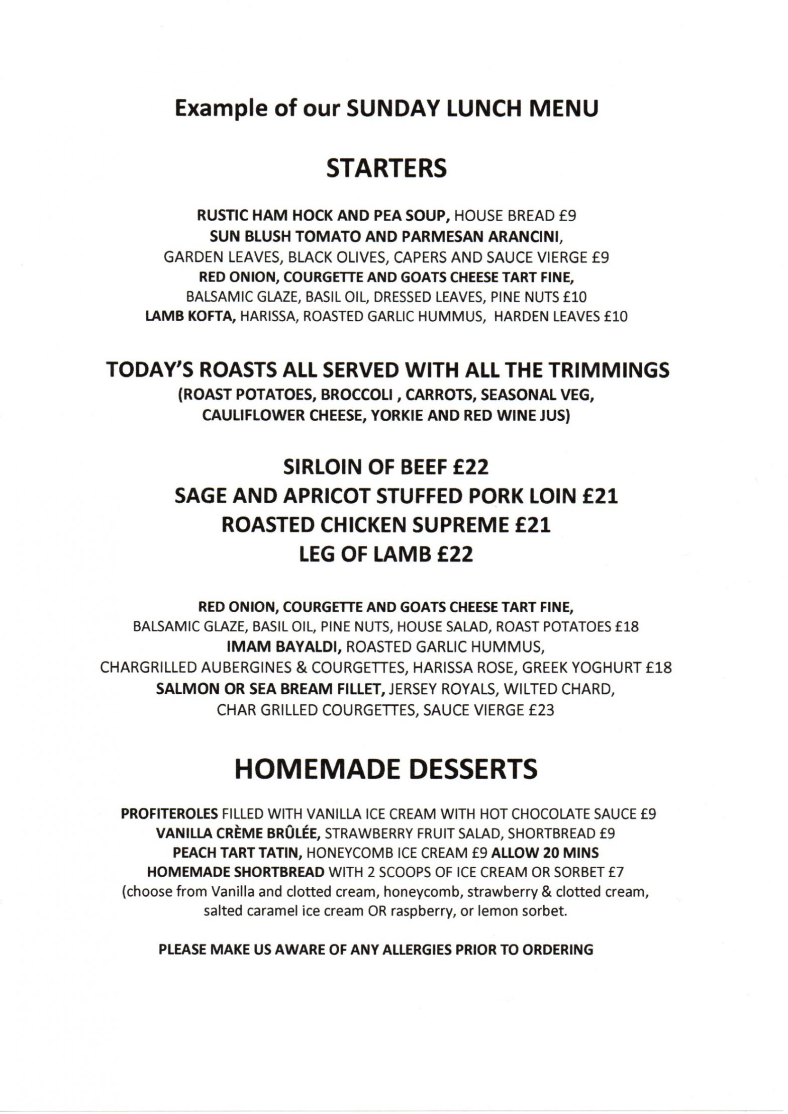 Menus - Royal Oak Crockham Hill